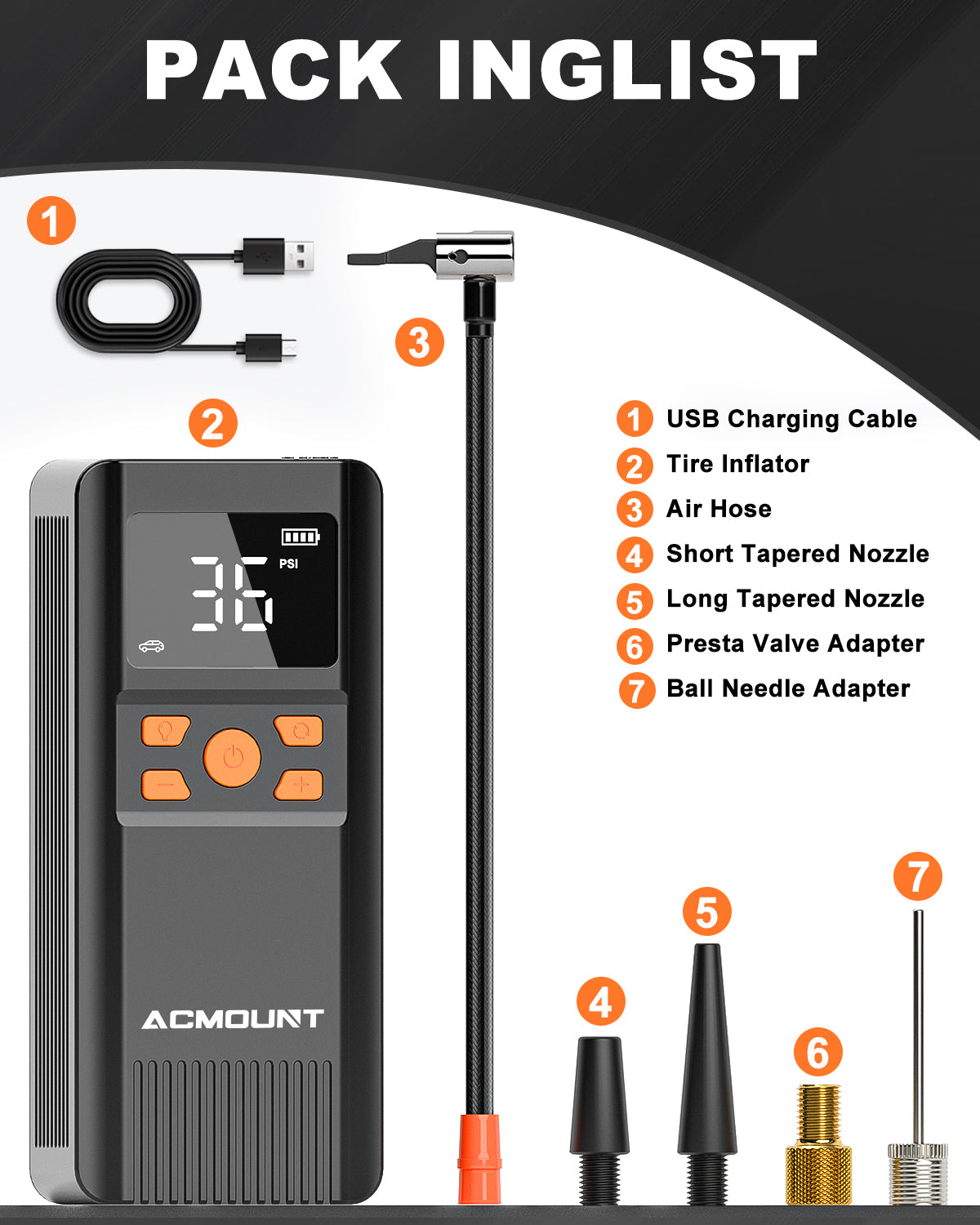 ACMOUNT Cordless Tire Inflator Portable Air Compressor （C10）