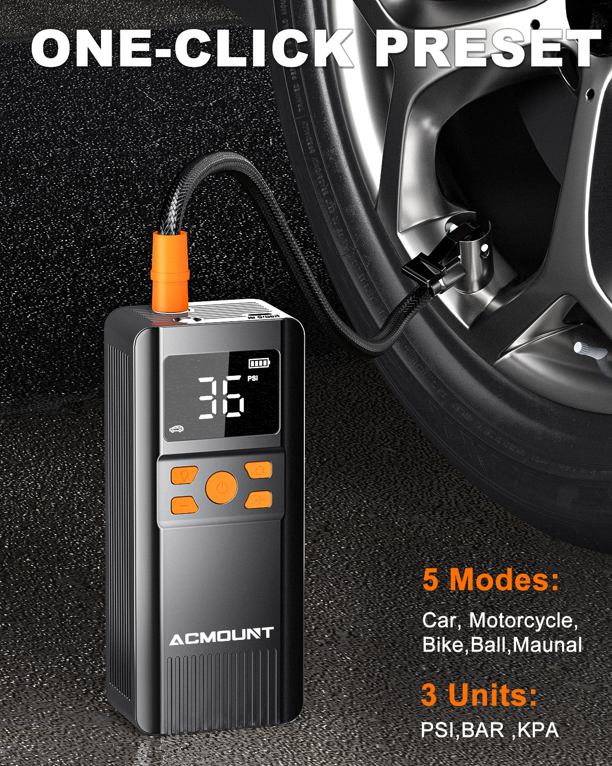 ACMOUNT Cordless Tire Inflator Portable Air Compressor （C10）